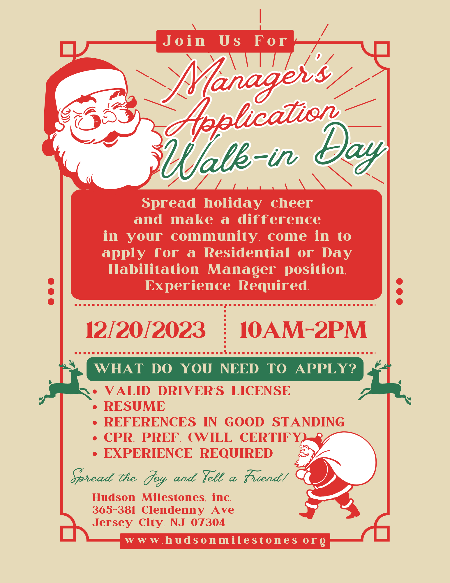 Manager's Walk In Application Day 12202023 | Hudson Milestones